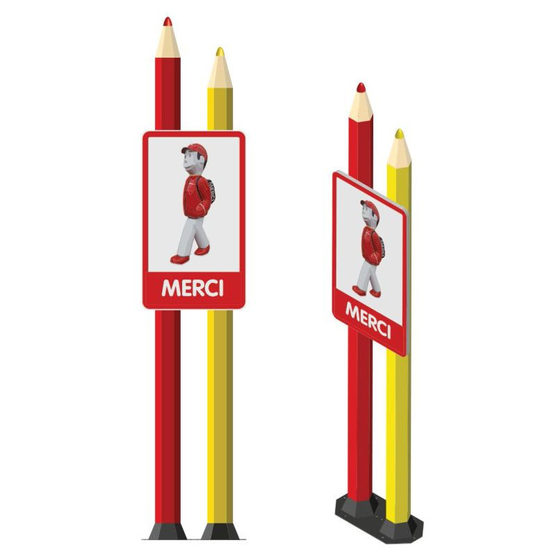 Poteaux signalisation école totem 2 crayons - Panneau merci + figurin ...